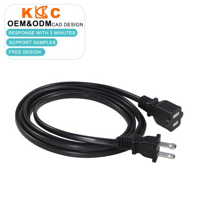 China NEMA 1-15P to 1-15R Power Extension Cord 18AWG 10A 125V Black 2 Prong AC Cable for sale