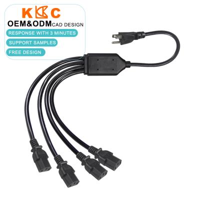 China NEMA 5-15P to 4-Port IEC C13 Power Splitter Cable 125V 10A 16 AWG for Servers and Computers for sale