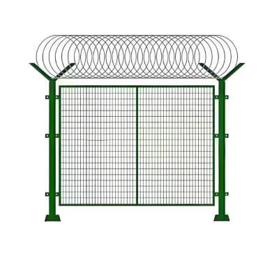 China High Security Welded Y Post Metal Fence With Razor Wires For Airport And Prison Perimeter Protection for sale