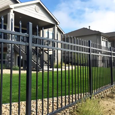 China 3Rails Corrosion Proof Black Tubular Steel Fence Low Maintenance Garden Fence for sale