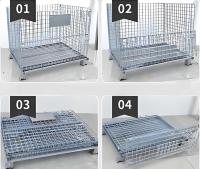 China Heavy-Duty Zinc Galvanized Steel Wire Mesh Cages 50x50mm Mesh Grid Wheels Castors Stacking For Warehouse Logistics for sale