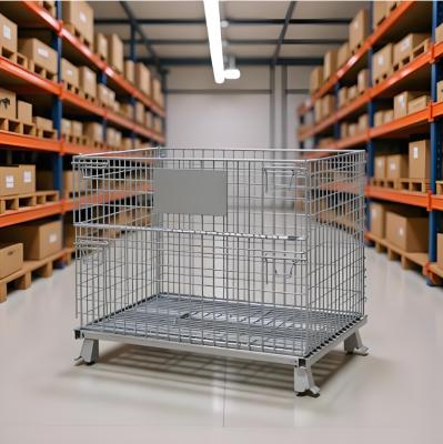 China Heavy Duty Galvanized Foldable Stackable Wire Mesh Pallet Cage for Storage and Transport for sale
