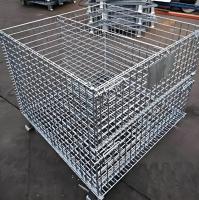 China Heavy-Duty Zinc Galvanized Steel Wire Mesh Cages 50x50mm Mesh Grid Wheels Castors Stacking For Warehouse Logistics for sale