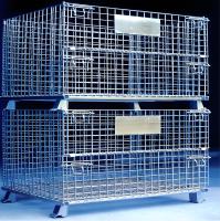 China Heavy-Duty Zinc Galvanized Steel Wire Mesh Cages 50x50mm Mesh Grid Wheels Castors Stacking For Warehouse Logistics for sale