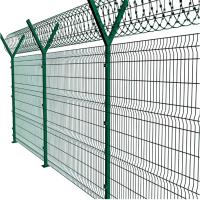 China Galvanized PVC Coated 6FT High 3D Curved V Mesh Security Fence Panel RAL6005 Green 50x200mm Hole Anti Climb System for sale