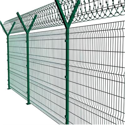 China Galvanized PVC Coated 6FT High 3D Curved V Mesh Security Fence Panel RAL6005 Green 50x200mm Hole Anti Climb System for sale