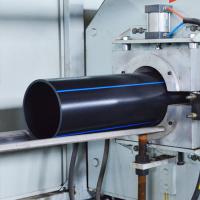 China HDPE Water Supply Pipe 90-630mm OD SDR26-SDR11 Black with Blue Lines Hot Melt Connection for sale