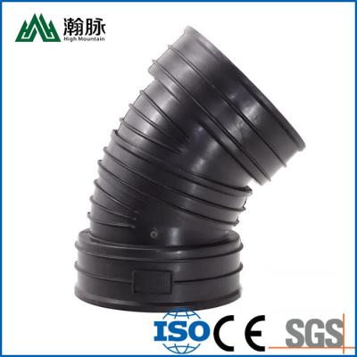 China Customized HDPE Double Wall Corrugated Pipe Fittings 90 45 Degree Elbow DN20-1600mm for sale