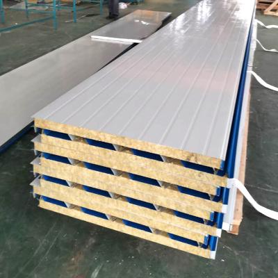 China 950mm 1150mm Thermal Insulation Roof Panels Color Steel Rock Wool Sandwich Board for sale