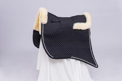 China Genuine Australia Sheepskin Dressage Saddle Pad 8 Pockets System With Inserts And Colourful Piping for sale
