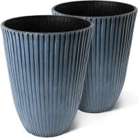 China Modern Stylish Striped Tall Plastic Planters Dia 11.5 Inch Succulent Pot for sale