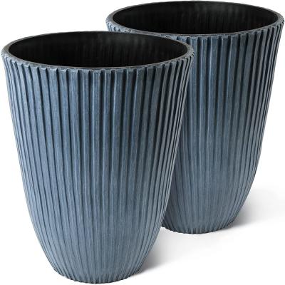 China Modern Stylish Striped Tall Plastic Planters Dia 11.5 Inch Succulent Pot for sale