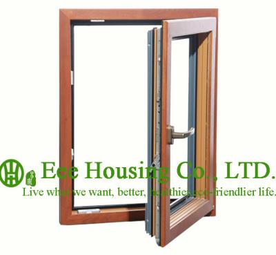 China Casement Wood Clad Aluminum Window with Insulating Double Glass For Villas,Inside Opening for sale