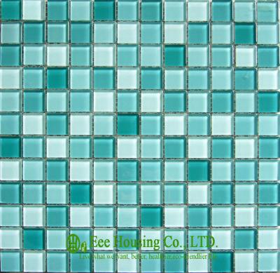 China Seagreen Bathroom and Swimming Pool Crystal Glass Mosaic Tile, Mixed Color Mosaic Tile for sale