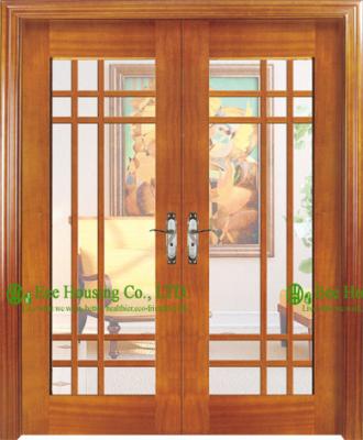 China Double Leaf Timber Veneer Wooden Door With Glass For Living Room/ Main Entrance Glass Door for sale