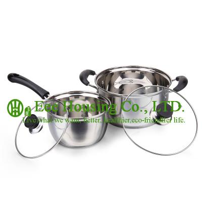 China 2 pieces stainless steel cooking cookware including fry pan and soup pot and milK pot for sale