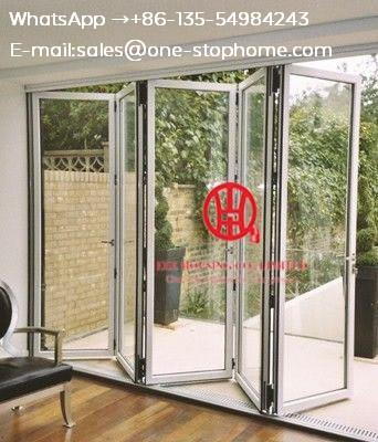 China Low-e glass gray color aluminium folding glass door bi-fold door,bi fold door design exterior patio doors for sale