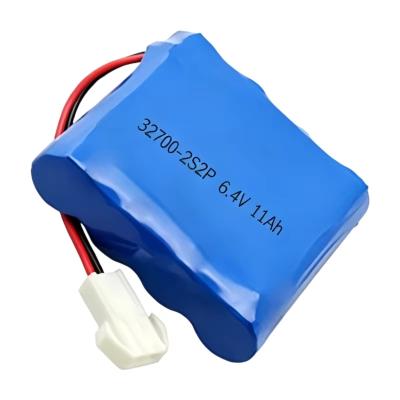 China 6.4V 10Ah 11Ah 12Ah LiFePO4 Solar Street Light Battery Pack 6000 Cycles 32700 Cylindrical Cells 2S2P for sale