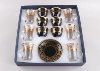 China Stocked Royal Black Gold Arabian Glass Liner Carefe Porcelain Cawa Cup 1L Tea Coffee Kettle Set Dallah Pot Arabic Coffee Vacuum Flasks for sale