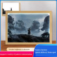 China Black Myth Monkey King Light Wooden Frame Night Light for Fashionable Bedroom Decor for sale