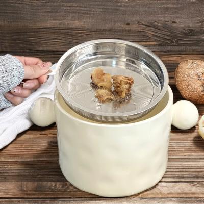 China Stainless Steel Lid and Printed Features White Ceramic Noodle Bowl for Kitchen Storage for sale