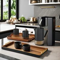 China Ceramic Body French Press with Walnut Stainless Steel Base Silicone Handle Coffee Tea Set for sale