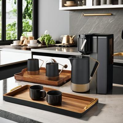 China Ceramic Body French Press with Walnut Stainless Steel Base Silicone Handle Coffee Tea Set for sale