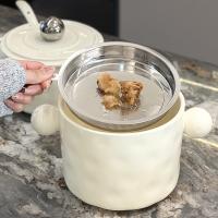 China Stylish Heart-Shaped Ceramic Bowl with Double Handles Stainless Steel Lid Microwaveable for sale