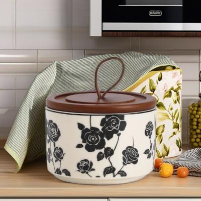 China Floral Design Sealed Glass Jar Ideal for Kitchen Storage and Microwavable Food Container for sale
