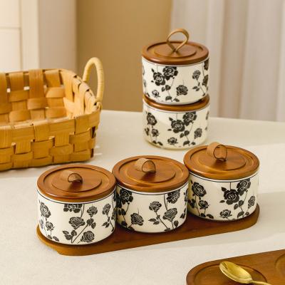 China Convenient Microwavable Food Container with Elegant Floral Design Ceramic Storage Jar for sale