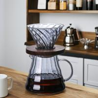 China Normal Bottle Type Transparent Glass Coffee Dripper with Bamboo Stand and Handle for sale