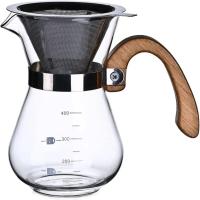 China Normal Bottle Type Transparent Glass Coffee Dripper with Bamboo Stand and Handle for sale