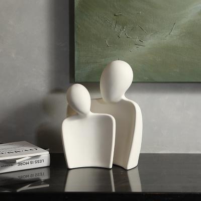 China Love Couple Figurines Ornaments BAMBOO Abstract Hugged Lovers Statue Sculpture Cer for sale