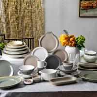 China Relief Pattern Disposable Matte Glaze Plates Nordic-Inspired Modern Ceramic Dinner Set for sale