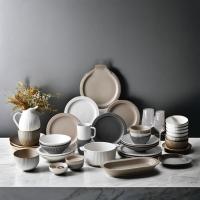 China Relief Pattern Disposable Matte Glaze Plates Nordic-Inspired Modern Ceramic Dinner Set for sale