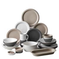 China Disposable Dinner Plates Bowls Cups Set with Relief Design in Nordic Modern Style Matte Glazed Ceramic for sale