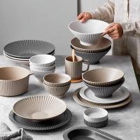 China Disposable Dinner Plates Bowls Cups Set with Relief Design in Nordic Modern Style Matte Glazed Ceramic for sale