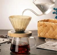 China 600ml Share Drip Glass Coffee Pot with Wooden Handle Heat Resistant Pour over Coffee Maker for sale