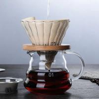 China 600ml Share Drip Glass Coffee Pot with Wooden Handle Heat Resistant Pour over Coffee Maker for sale