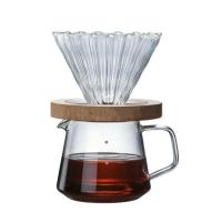 China 600ml Share Drip Glass Coffee Pot with Wooden Handle Heat Resistant Pour over Coffee Maker for sale