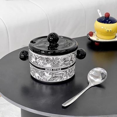 China Rotundity Ceramic Bowl Set with Lid Porcelain Europe Design Microwaveable Food Container Customized Logo for sale