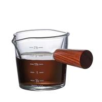 China Double-Mouth Italian Walnut Glass Coffee Measuring Cup with Transparent Glass and Lid for sale