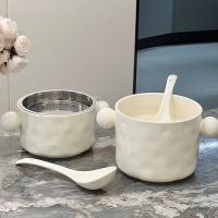 China Lelyi 2024 Double Ear Heart-Shaped Ceramic Instant Noodle Bowl with Lid Dish and Bowl for sale