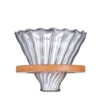 China Functional Ceramic Glass Coffee Maker with Wood Bamboo Stand and Metal Plastic Filter for sale