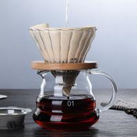 China Functional Ceramic Glass Coffee Maker with Wood Bamboo Stand and Metal Plastic Filter for sale