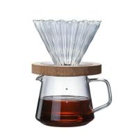 China Functional Ceramic Glass Coffee Maker with Wood Bamboo Stand and Metal Plastic Filter for sale