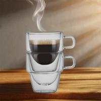China Classic Design 150ml Double-Walled Clear Glass Coffee Mugs for Hot and Iced Beverages for sale