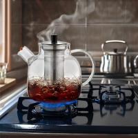 China Modern Clear Glass Kettle Tea Cup Set with 1500ml Capacity and Stainless Steel Infuser for sale