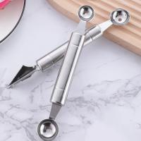 China Home Kitchen Dual-End Stainless Steel Watermelon Ball Spoon with Carving Knife Metal Fruit Decoration Utensil for sale