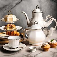 China Ceramic Porcelain Coffee Cup Set Gold Rim Plain White European Design for Afternoon Tea for sale
